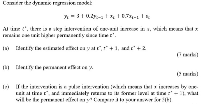 Consider the dynamic regression model: Yt = 3 + | Chegg.com