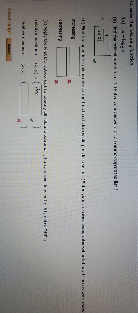 Solved Consider the following function. f(x) = x - log5 x | Chegg.com