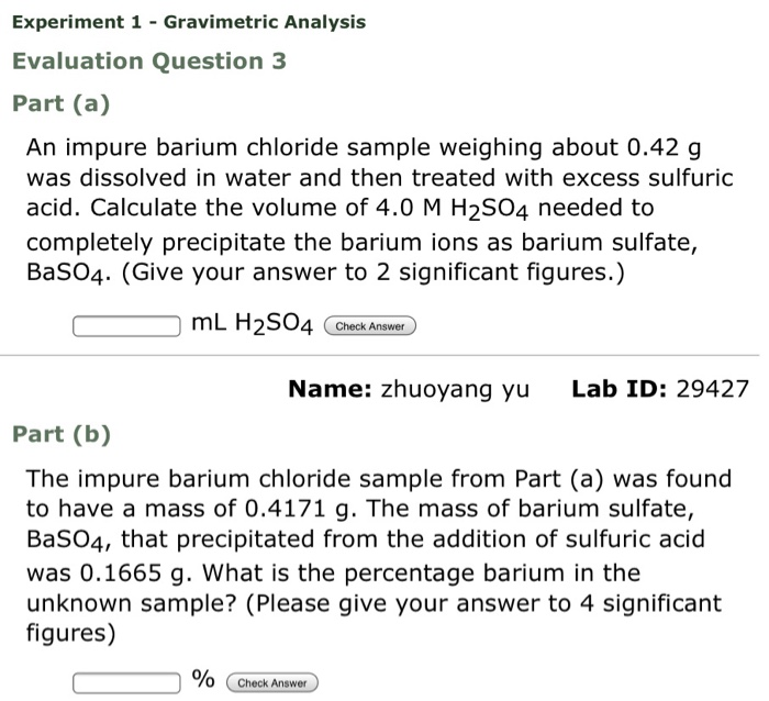 Solved Experiment 1 - Gravimetric Analysis Evaluation | Chegg.com