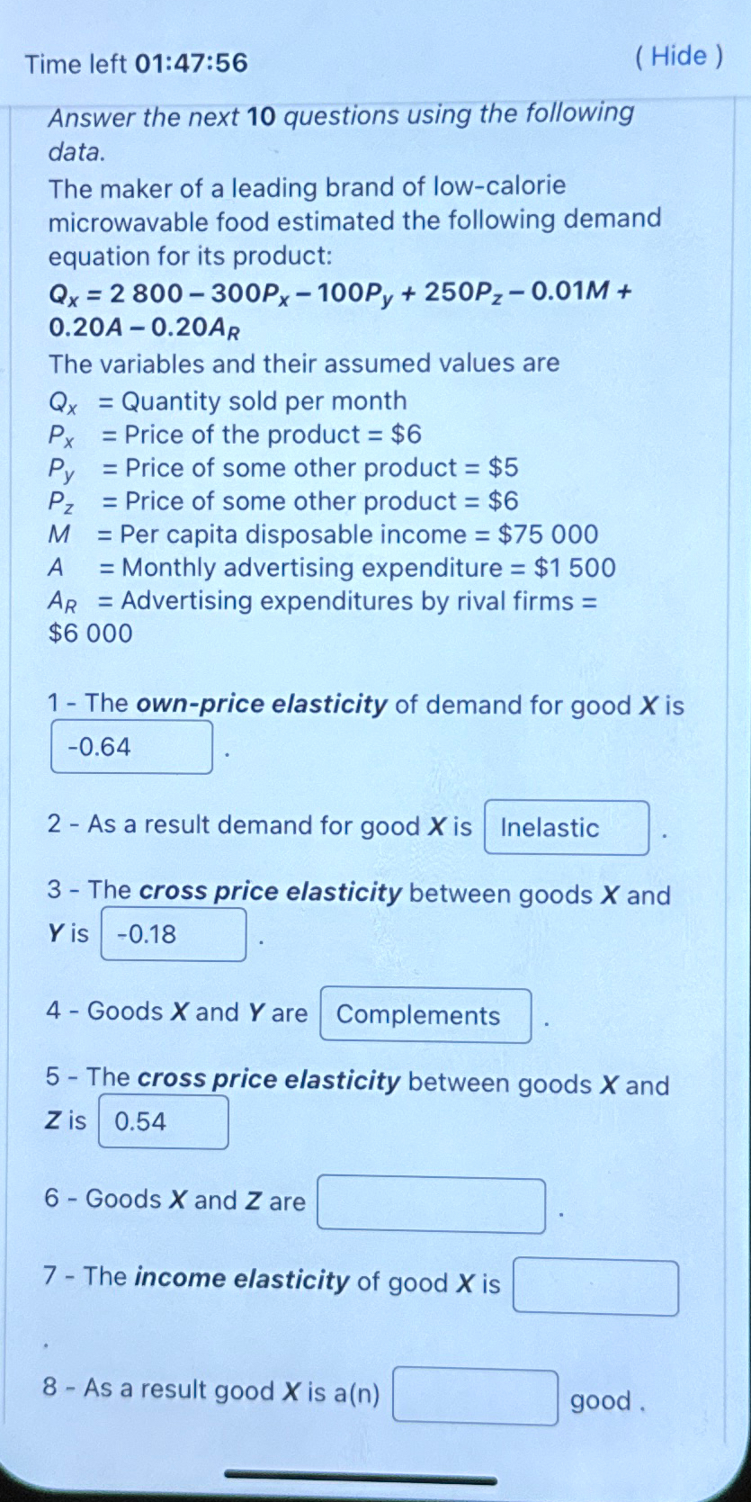 Solved Time left 01:47:56( ﻿Hide )Answer the next 10 | Chegg.com