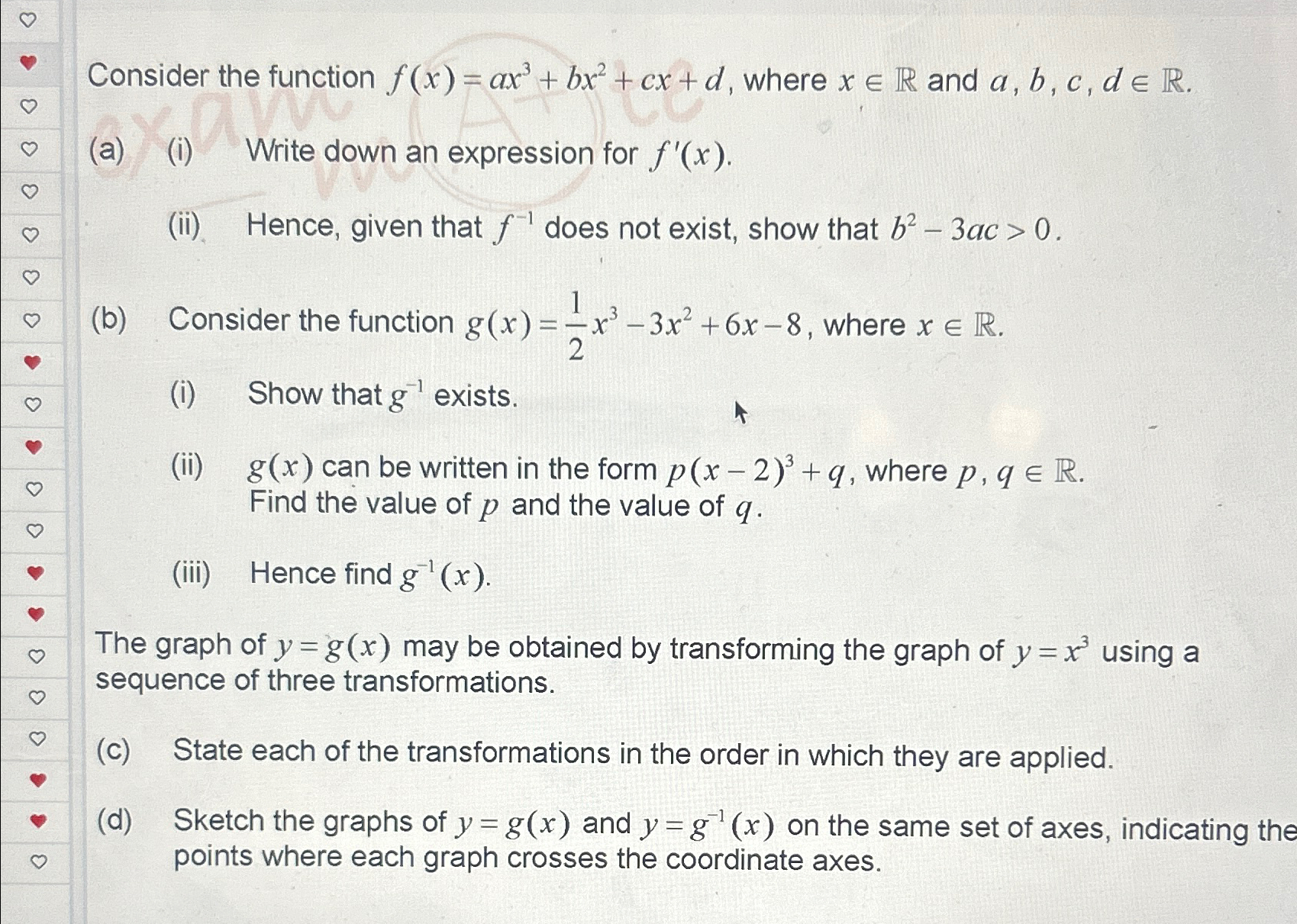 Consider the function f(x)=ax3+bx2+cx+d, ﻿where xinR | Chegg.com