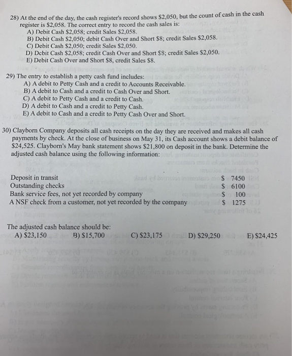 Solved 28) At the end of the day, the cash register's record | Chegg.com