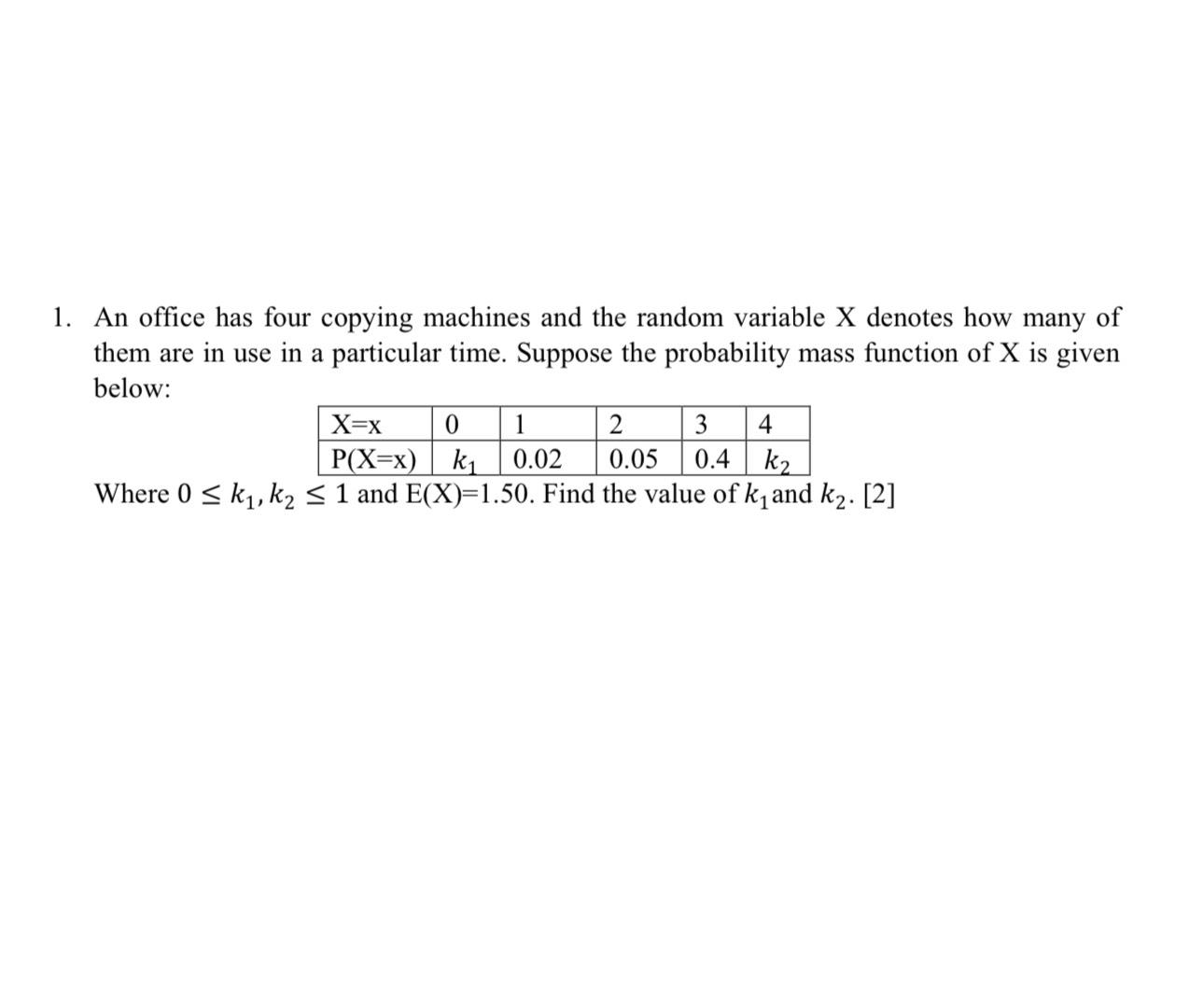 Solved An office has four copying machines and the random | Chegg.com