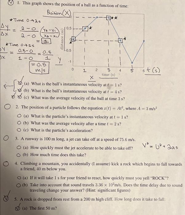 Solved (7) 1. This graph shows the position of a ball as a | Chegg.com