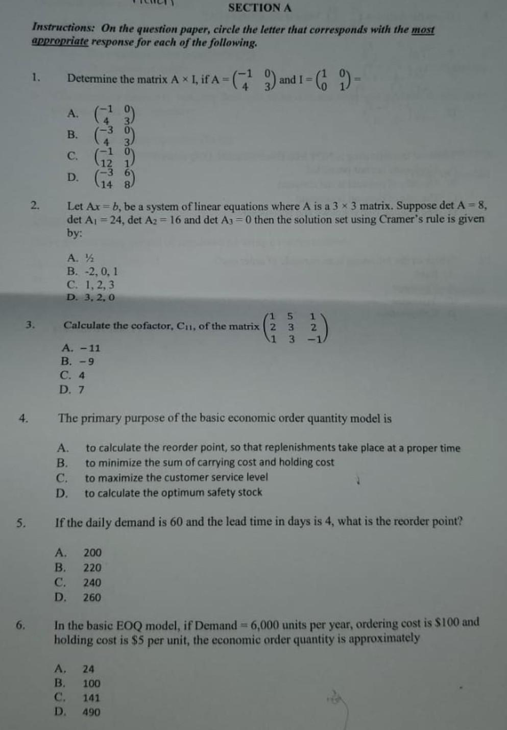 Solved Instructions: On the question paper, circle the | Chegg.com