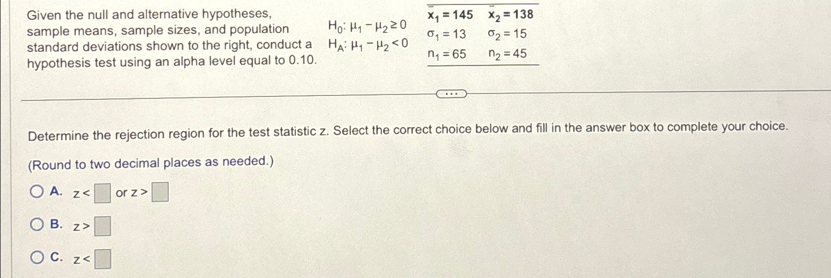 Solved Given the null and alternative hypotheses, sample | Chegg.com