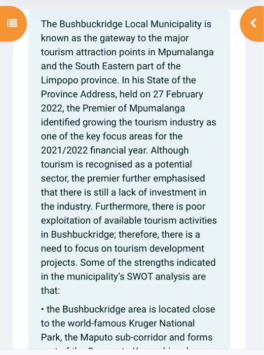The Bushbuckridge Local Municipality is known as the | Chegg.com