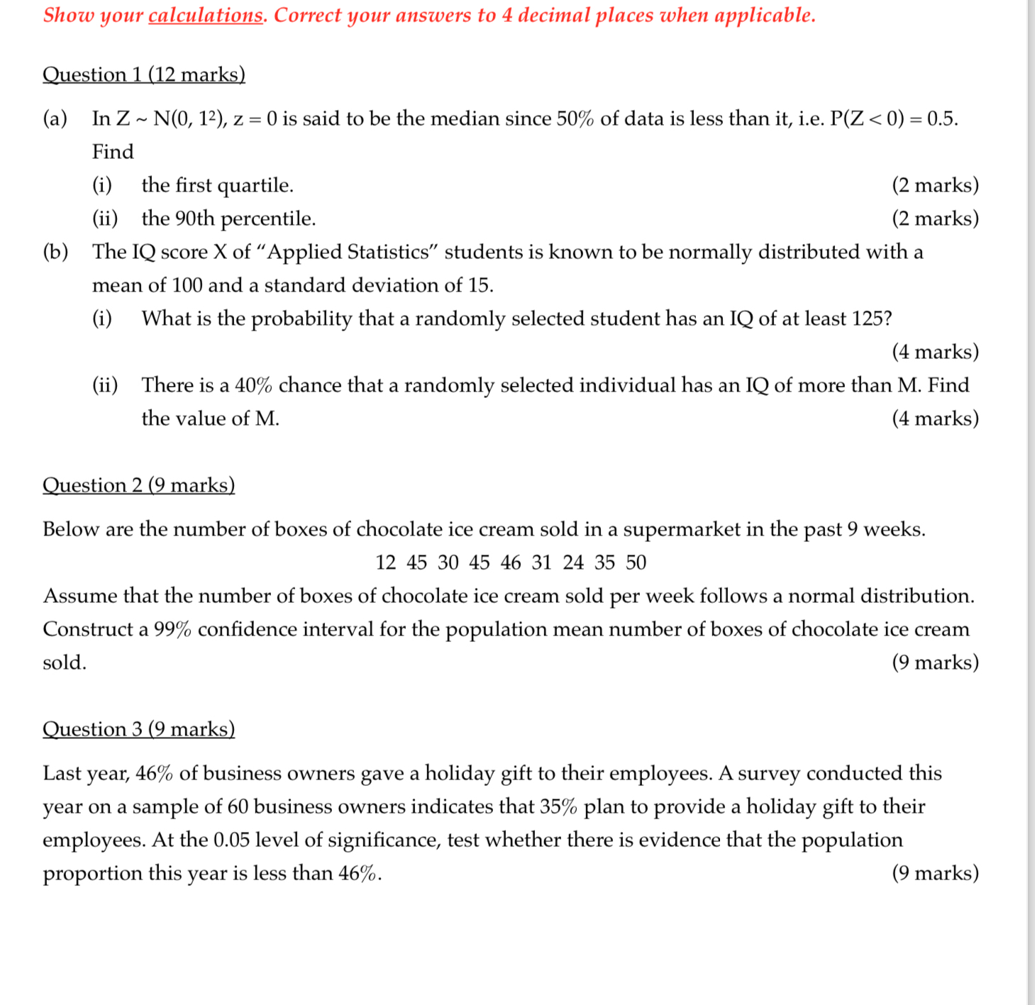 Solved Show your calculations. Correct your answers to 4 | Chegg.com