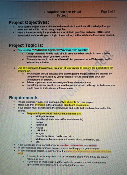 Solved Project Objectives: towblkareda the coirse Leve | Chegg.com