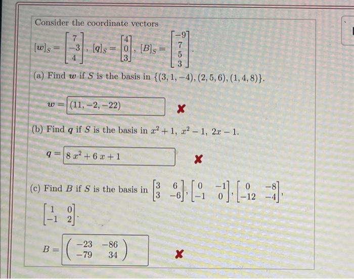 Solved Consider the coordinate vectors | Chegg.com