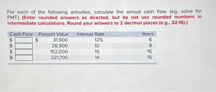 Solved For each of the following annuities, calculate the | Chegg.com