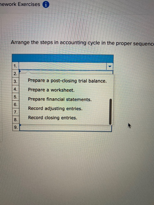 Solved omework Exercises i Arrange the steps in accounting | Chegg.com
