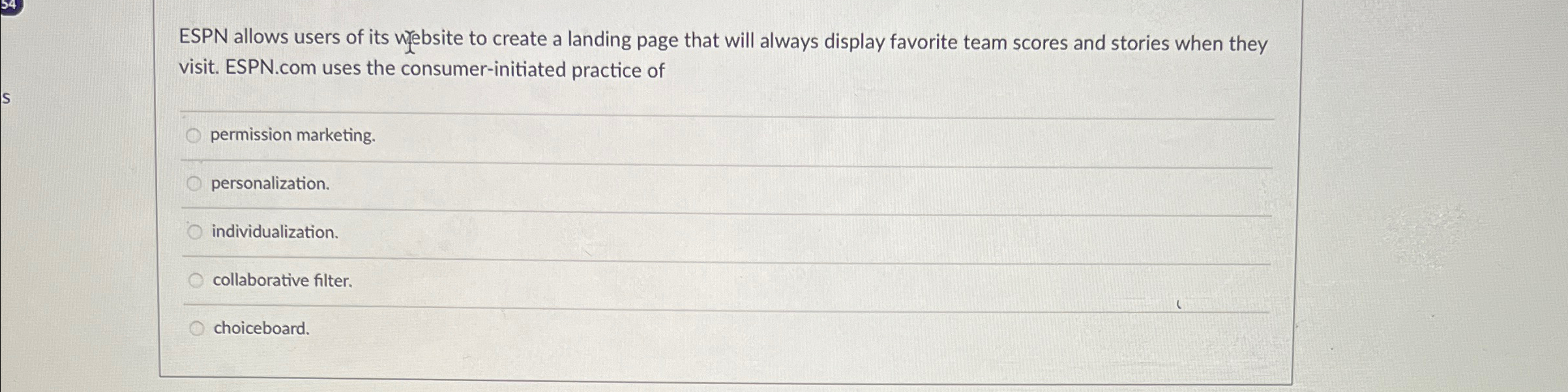 Solved ESPN allows users of its website to create a landing | Chegg.com