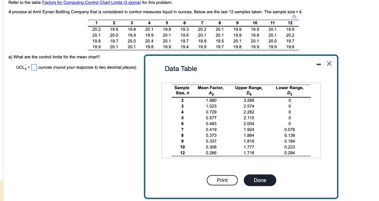 Solved Refer to the table Factors for Computing Control | Chegg.com