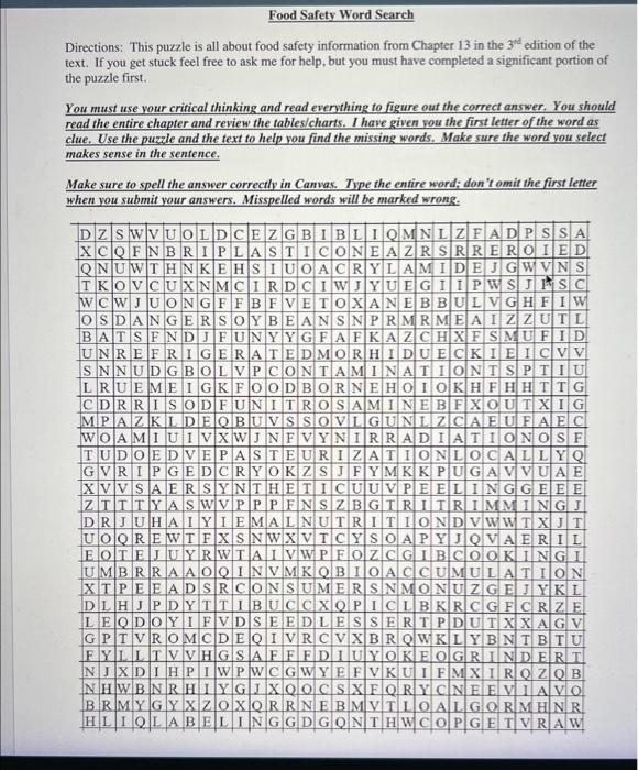 Directions: This puzzle is all about food safety | Chegg.com