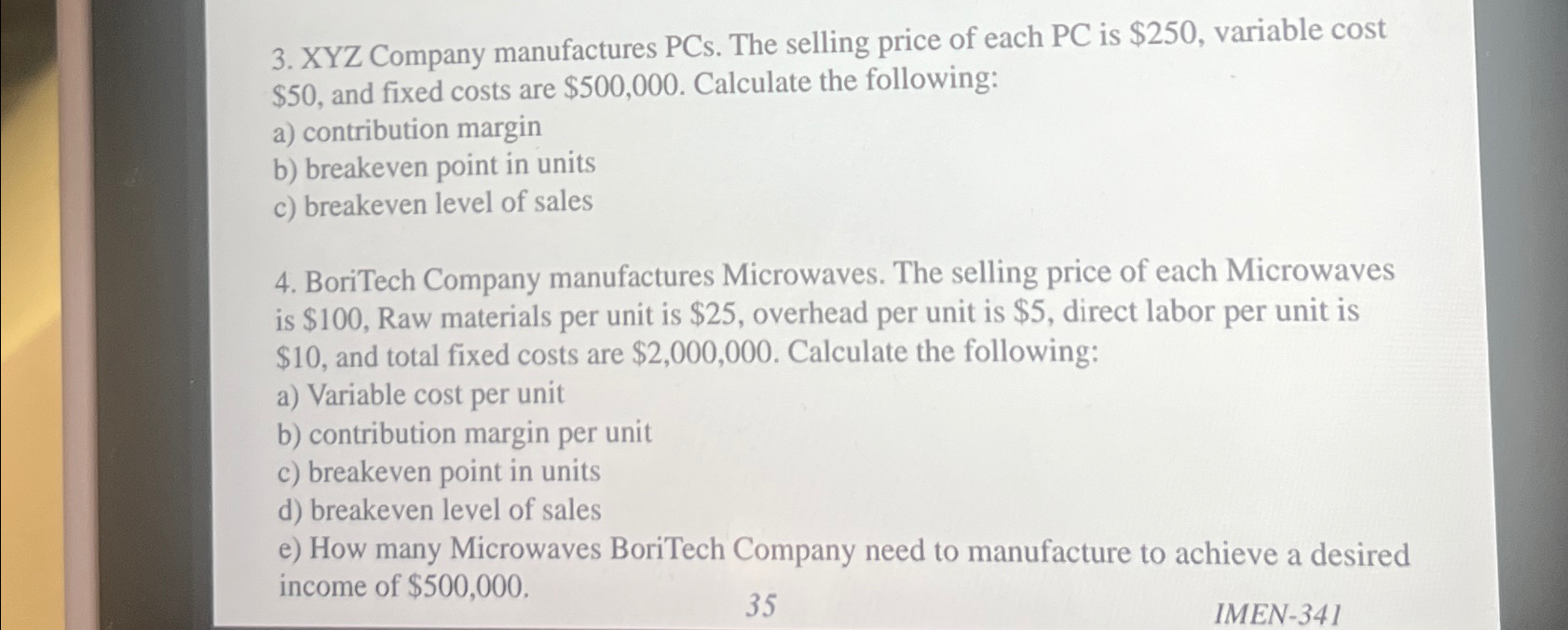 Solved XYZ Company manufactures PCs. ﻿The selling price of | Chegg.com