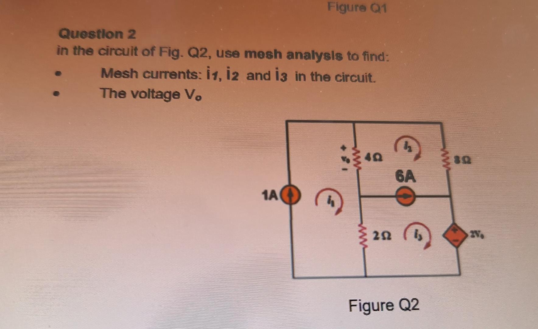 Solved Quostlon 2 in the circuit of Fig. Q2, use mesh | Chegg.com