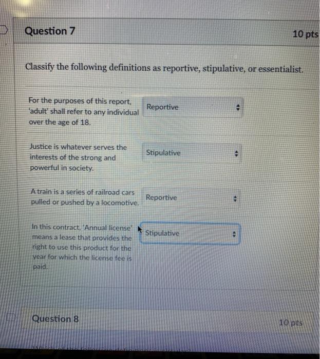 Solved Question 7 10 pts Classify the following definitions | Chegg.com