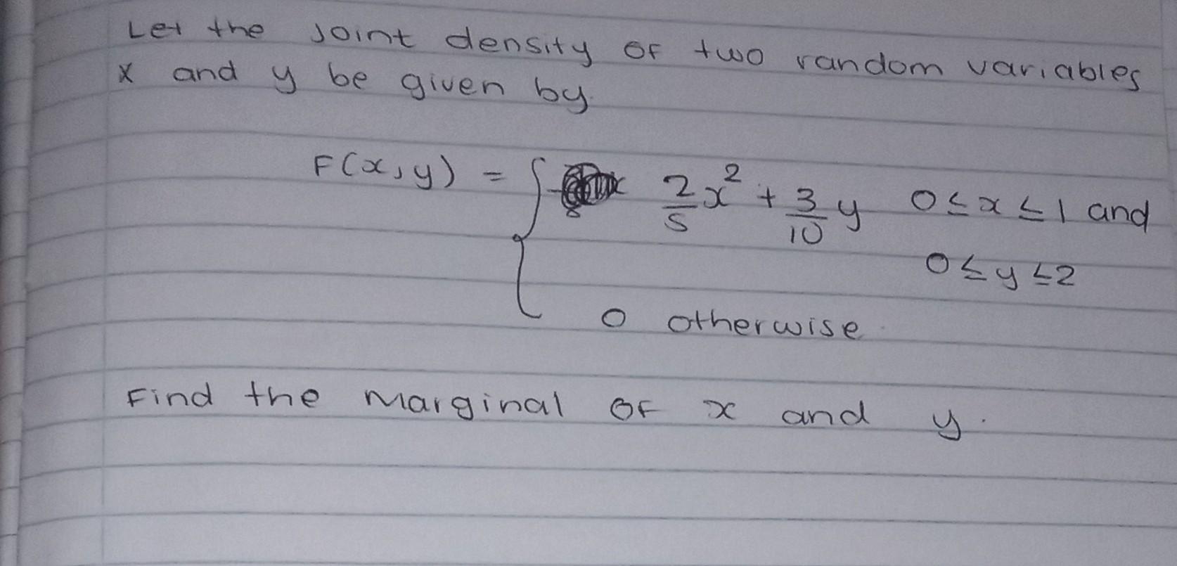 Solved Let the joint density of two random variables x and y | Chegg.com