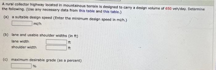 Solved A rural collector highway located in mountainous | Chegg.com