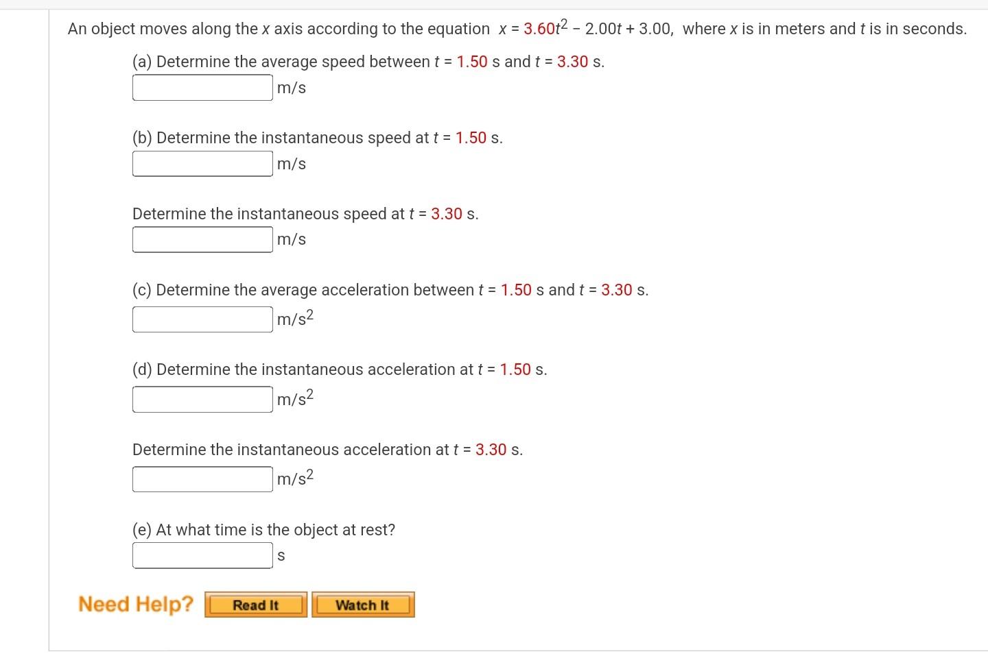 Solved object moves along the x axis according to the | Chegg.com