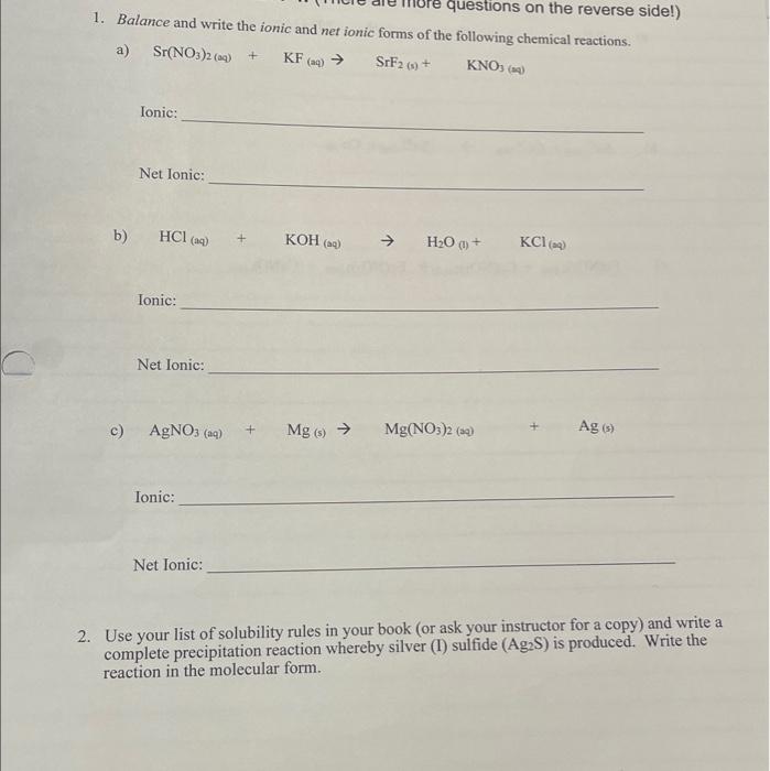 Solved 2. Use your list of solubility rules in your book (or | Chegg.com