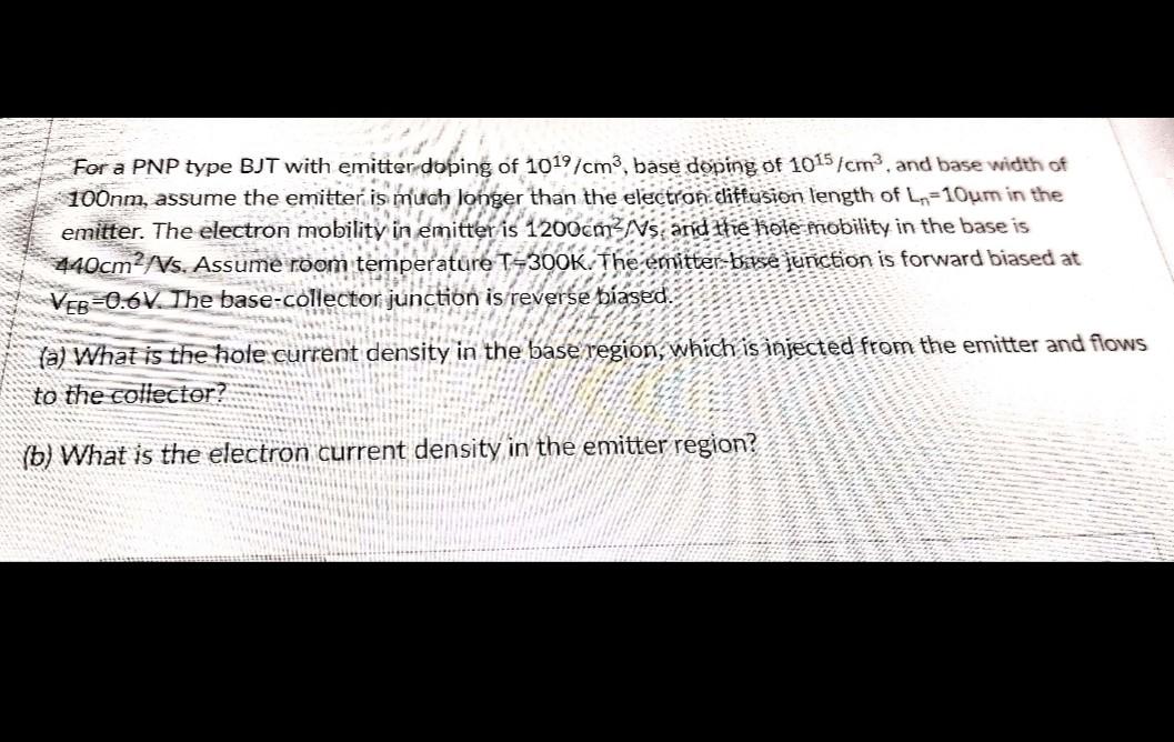 Solved For a PNP type BJT with emitter doping of 1019 /cm3, | Chegg.com