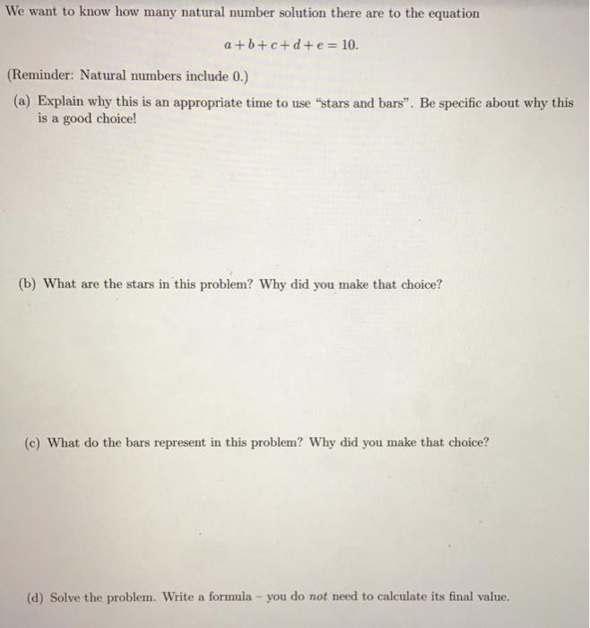 Solved We want to know how many natural number solution | Chegg.com