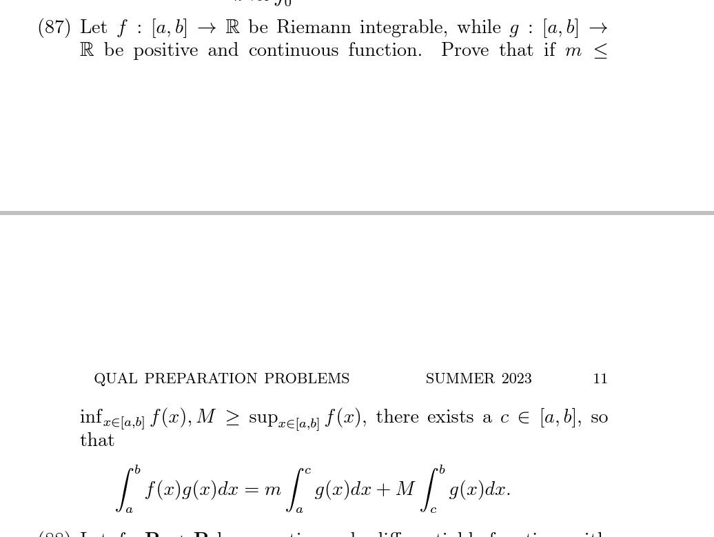 Solved (87) Let f:[a,b]→R be Riemann integrable, while | Chegg.com