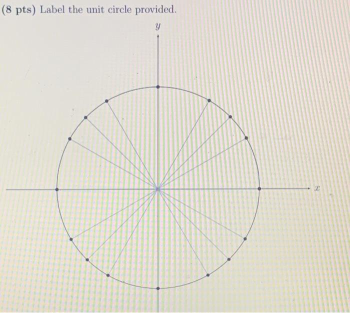 [Solved]: (8 pts) Label the unit circle provided. X