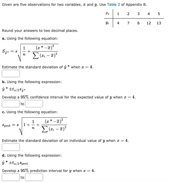 Solved Given are five observations for two variables, & and | Chegg.com