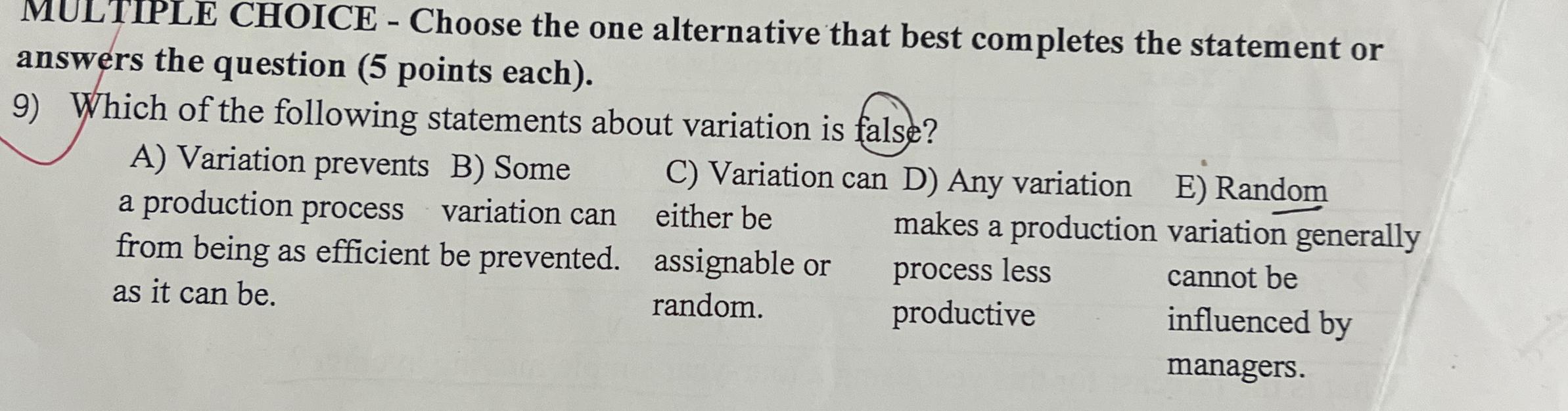 Solved MULTIPLE CHOICE - ﻿Choose the one alternative that | Chegg.com