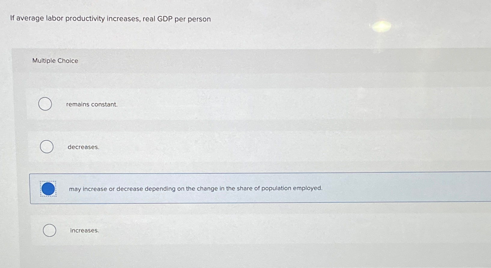 Solved If average labor productivity increases, real GDP per | Chegg.com