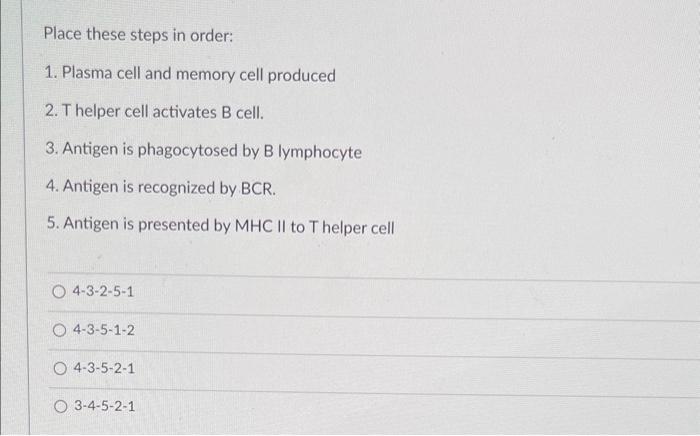Solved 3. Antigen is phagocytosed by B lymphocyte 4. Antigen | Chegg.com