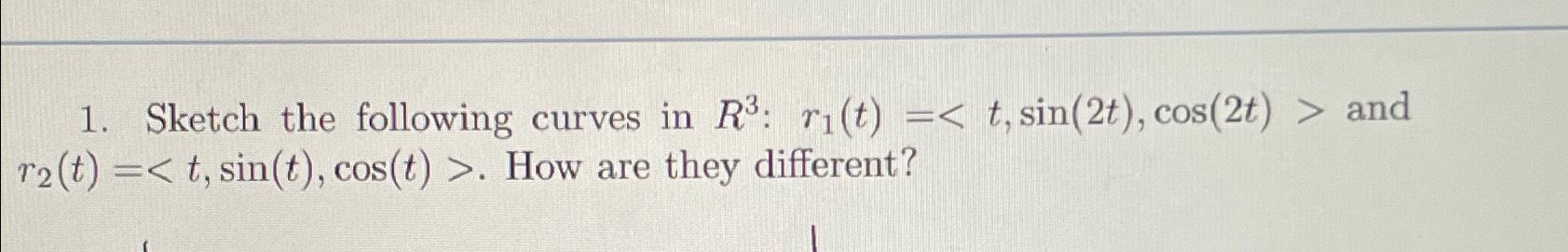 Solved Sketch the following curves in R3:r1(t)= ﻿and r2(t)=. | Chegg.com