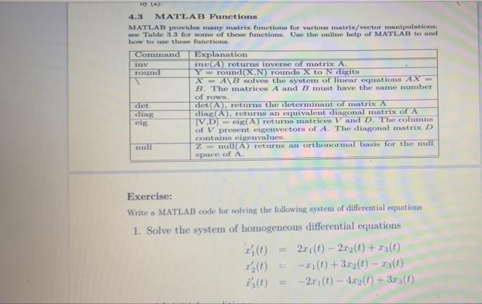 Solved complete the two exercise problems using matlab | Chegg.com