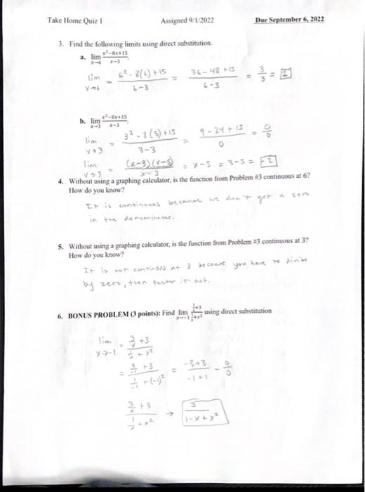 Solved 3. Find the following limits using direct | Chegg.com
