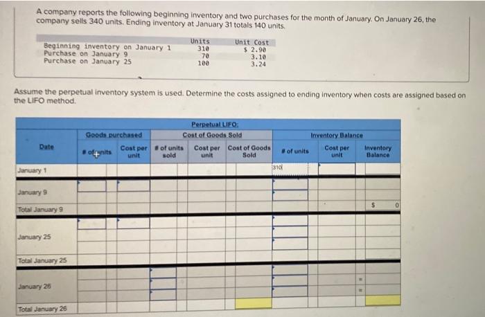 Solved A company reports the following beginning inventory | Chegg.com