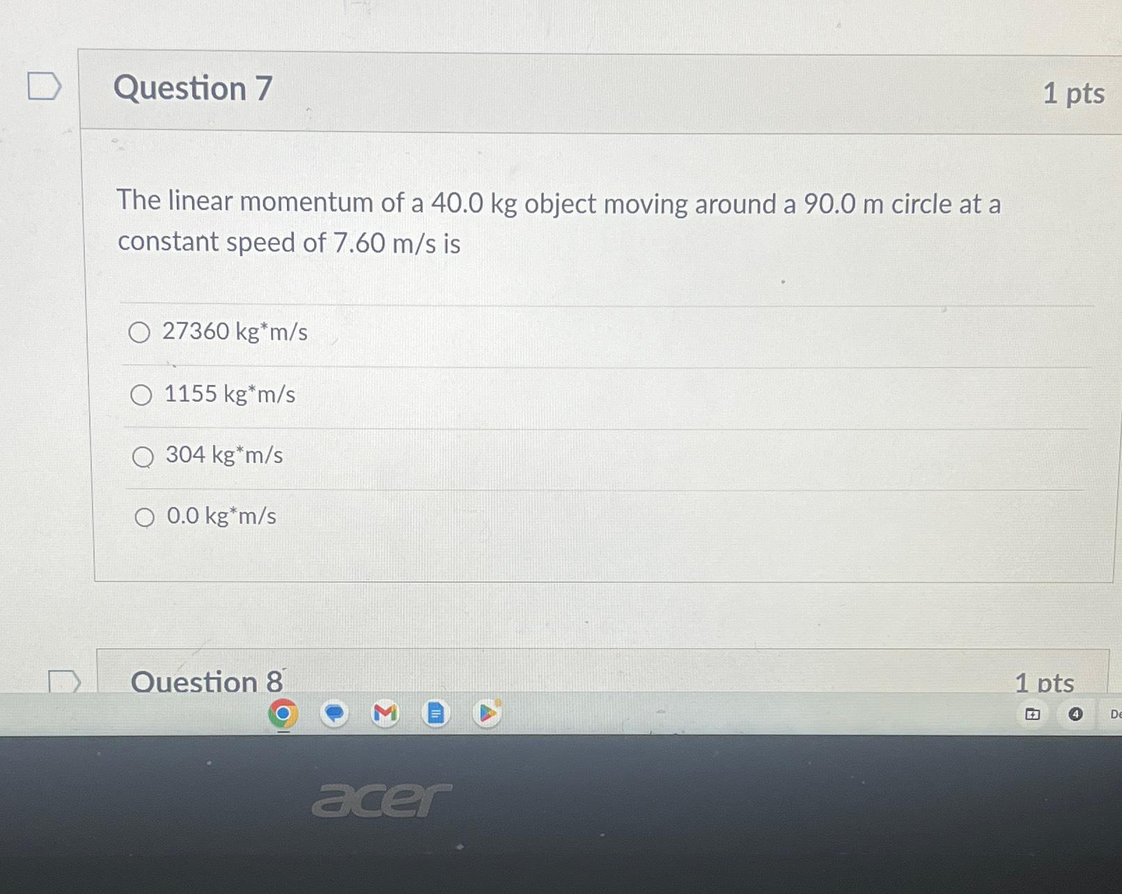 Solved Question 71 ﻿ptsThe linear momentum of a 40.0kg | Chegg.com