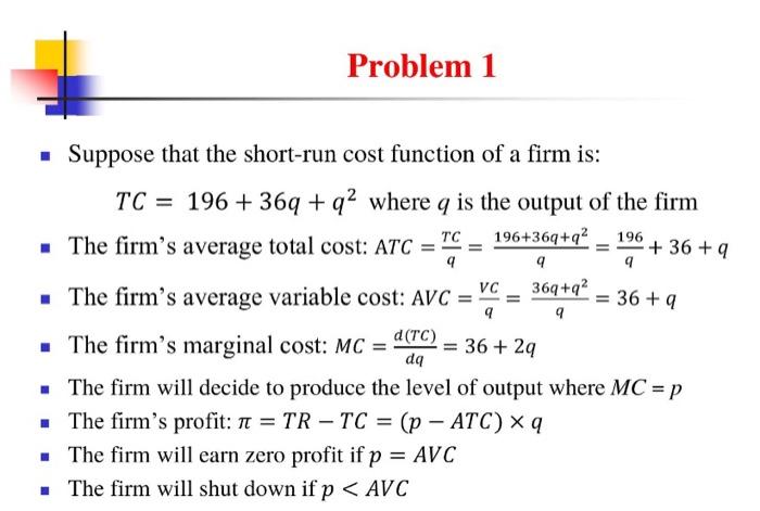 Solved - Suppose that the short-run cost function of a firm | Chegg.com