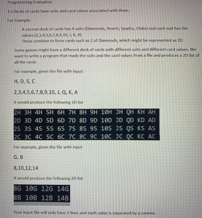 Solved Programming Evaluation 1-) Decks of cards have suits | Chegg.com