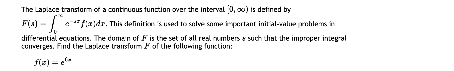 Solved The Laplace transform of a continuous function over | Chegg.com
