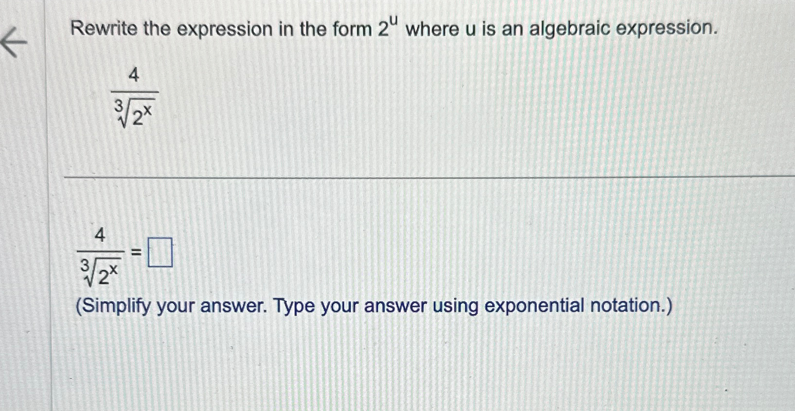 Solved Rewrite the expression in the form 2u ﻿where u ﻿is an | Chegg.com