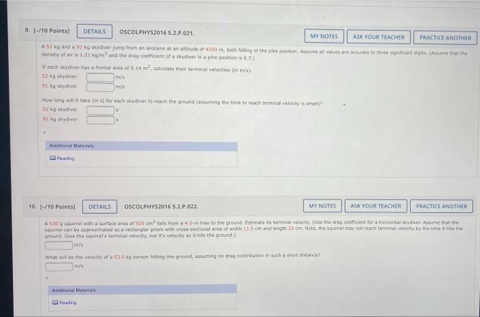 9. (-/10 Points) DETAILS OSCOLPHYS2016 5.2.P.021. MY | Chegg.com 9. (-/10 Points) DETAILS OSCOLPHYS2016 5.2.P.021. MY | Chegg.com