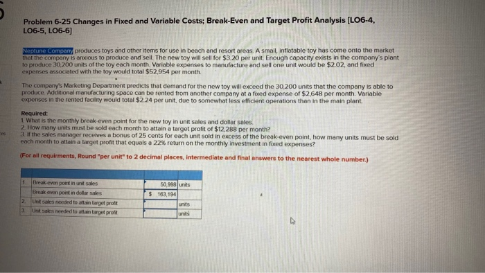 Solved Problem 6-25 Changes in Fixed and Variable Costs; | Chegg.com