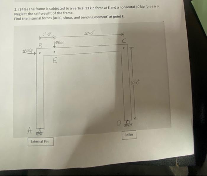 Solved 2. (34\%) The frame is subjected to a vertical 13kip | Chegg.com