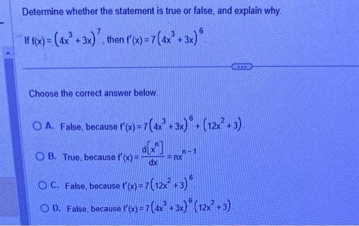 Solved Determine whether the statement is true or false, and | Chegg.com