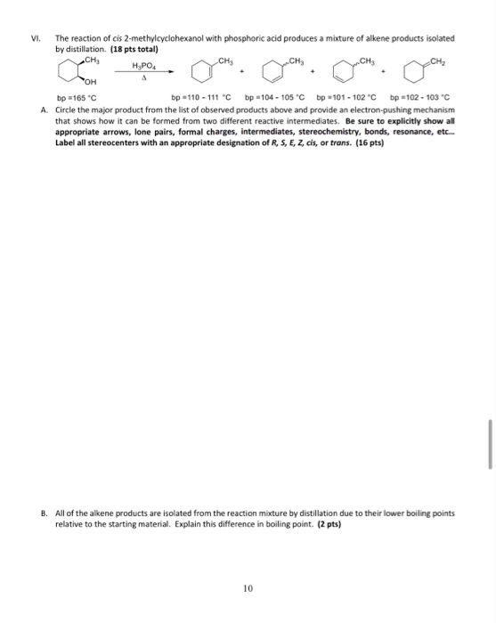 Solved VI. The reaction of cis 2-methylcyclohexanol with | Chegg.com