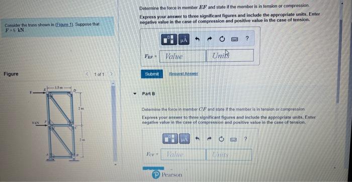 [solved] Determine The Force In Member Ef And State If The