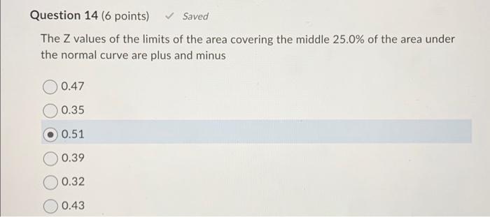 Solved Question 14 (6 points) The Z values of the limits of | Chegg.com